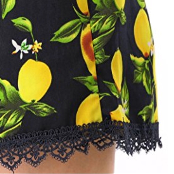 Boutique | Shorts | Lemon Print Black Lace Trim Perfect Summer Shorts ...